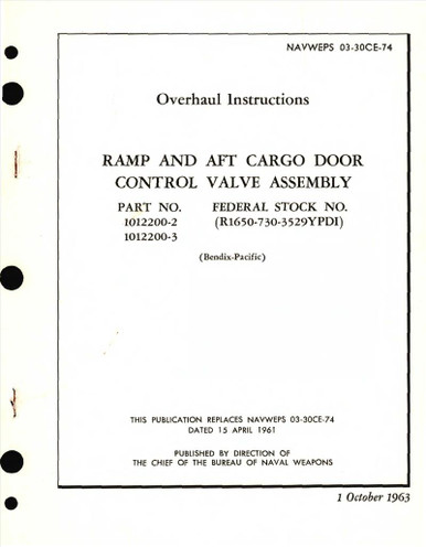 Overhaul Instructions for Ramp and AFT Cargo Door Control Valve ...