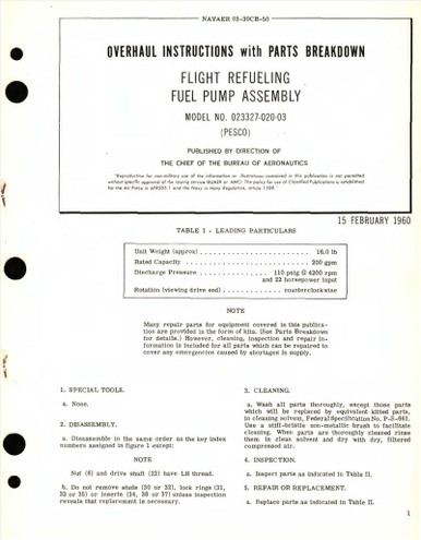 Overhaul Instructions with Parts Breakdown for Flight Refueling Fuel ...