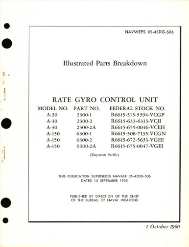 Illustrated Parts Breakdown for Rate Gyro Control Unit Model No. A30, A ...