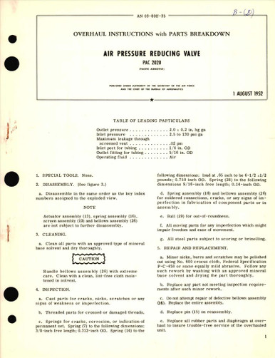 Overhaul Instructions with Parts Breakdown for Air Pressure Reducing ...