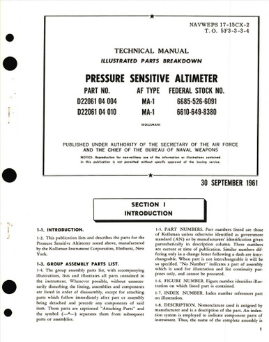 Illustrated Parts Breakdown for Pressure Sensitive Altimeters Part No ...