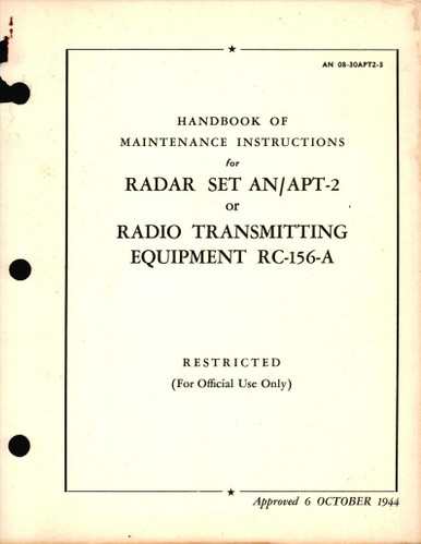 Maintenance Instructions for Radar Set AN/APT-2 or Radio Transmitting ...