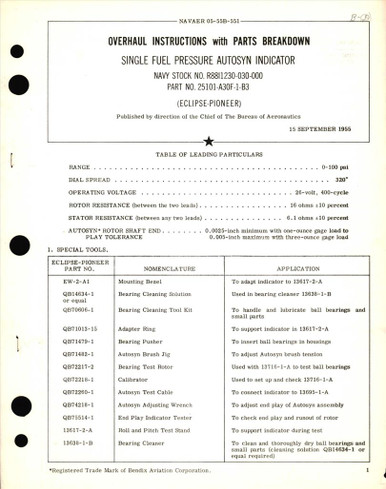 Overhaul Instructions with Parts Breakdown for Single Fuel Pressure Autosyn Indicator Part No ...