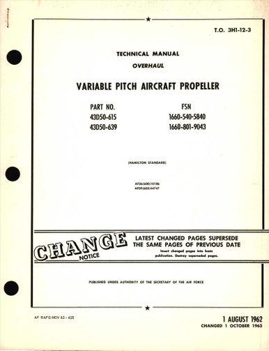 Overhaul for Variable Pitch Aircraft Propeller Part No. 43D50-615 ...