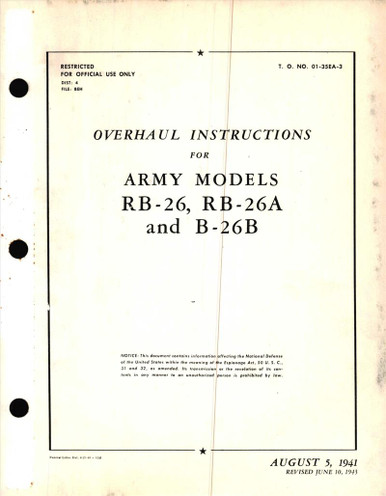 Overhaul Instructions for Army Models RB-26, RB-26A and B-26B ...