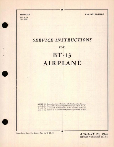 Service Instructions for BT-13 Airplane - AirCorps Library