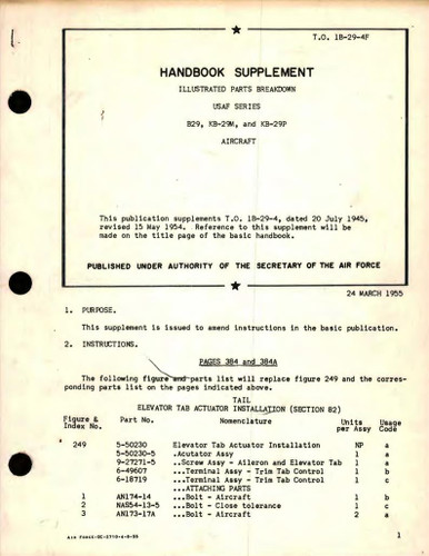 Supplement, Illustrated Parts Breakdown for USAF Series B29, KB-29M ...