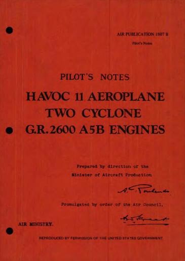 Pilot's Notes Havoc II Aeroplane Two Cyclone G.R. 2600 A5B Engines ...