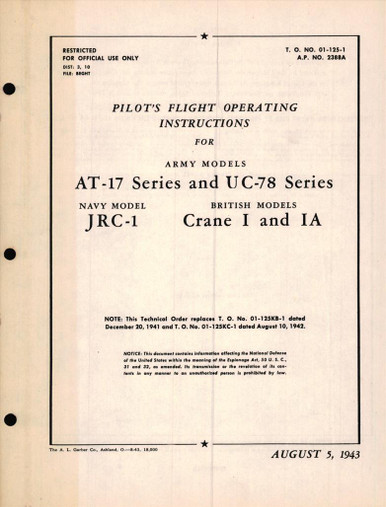 Pilot's Flight Operating Instructions for Army Models AT-17 Series and ...