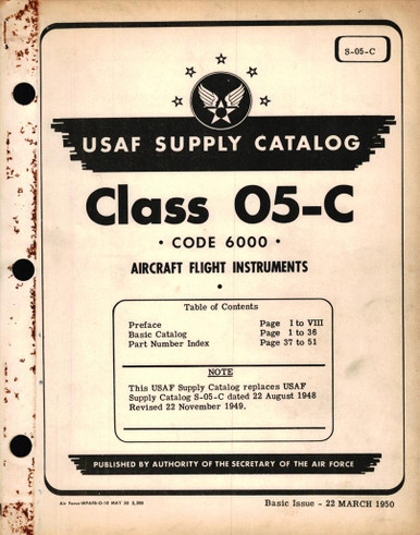 USAF Supply Catalog Class 05-C Code 6000 for Aircraft Flight ...