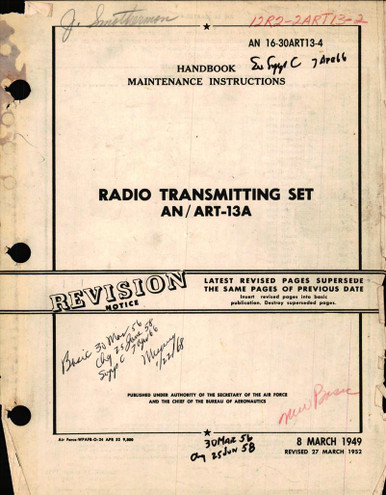 Maintenance Instructions for Radio Transmitting Set AN, ART-13A ...