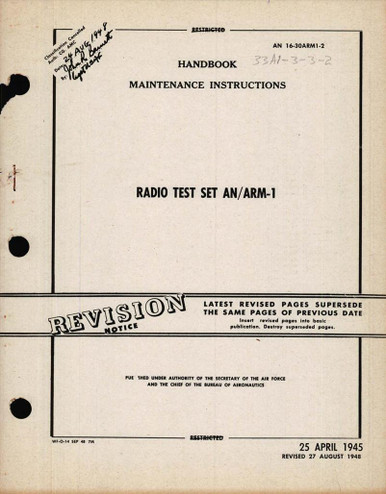 Maintenance Instructions for Radio Test Set AN/ARM-1 [feb25sigcsc3 ...