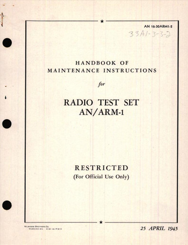 Maintenance Instructions for Radio Test Set AN ARM-1 - AirCorps Library