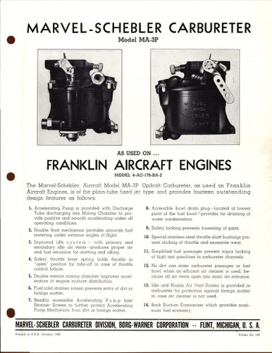 Model MA-3P Carburetor as Used on Franklin Aircraft Engines Model 4-AC ...