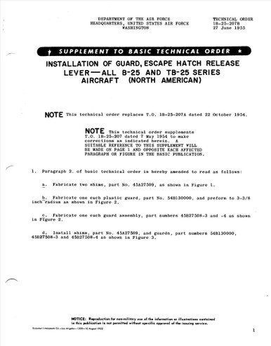 Installation of Guard, Escape Hatch Release Lever - All B-25 and TB-25 ...