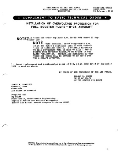 Installation of Overvoltage Protection for Fuel Booster Pumps - B-25 ...