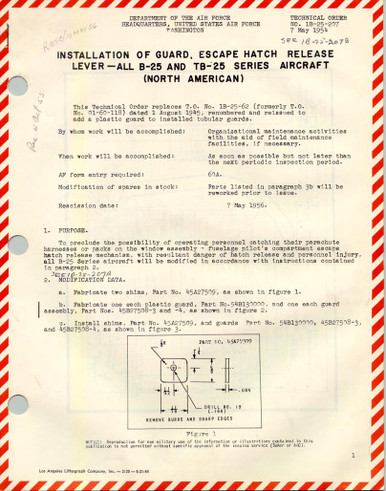 Installation of Guard, Escape Hatch Release Lever - All B-25 and TB-25 ...