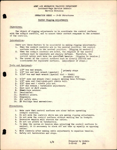 P-38 Structures - Rudder Rigging Adjustments - AirCorps Library