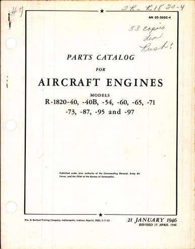 Parts Catalog for Aircraft Engines Models R-1820 - AirCorps Library