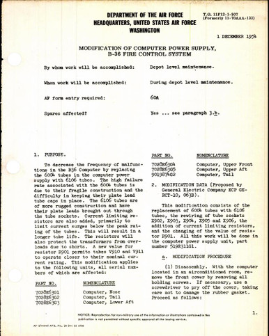 Modification of Computer Power Supply for B-36 Fire Control System ...