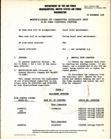 Modification of Computer Auxiliary Unit for B-36 Fire Control System ...