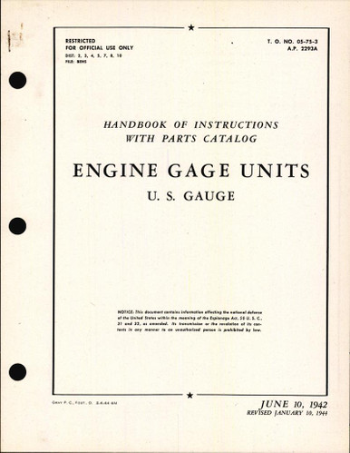 Handbook of Instructions with Parts Catalog for Engine Gage Units ...