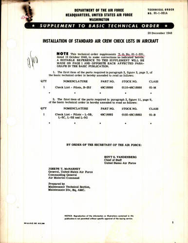 Supplement to Basic Technical Order; Installation of Standard Air Crew ...