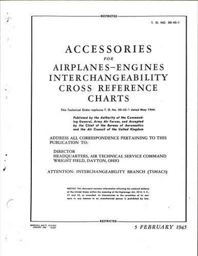Accessories for Airplanes; Engines Interchangeability Charts Listing ...