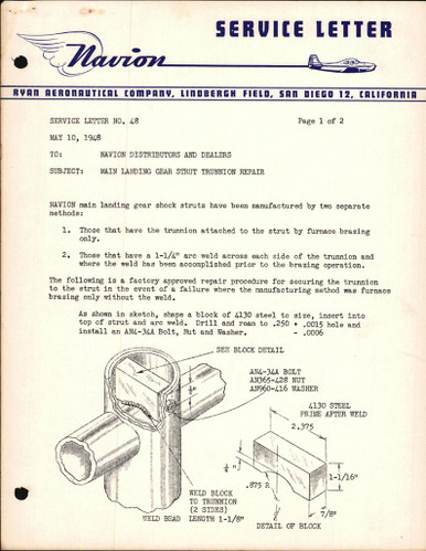 Main Landing Gear Strut Trunnion Repair - AirCorps Library