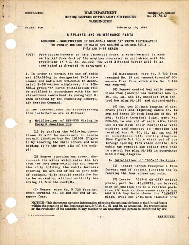 Modification of SCR-535-A Group A Parts Installation to Permit Use of ...