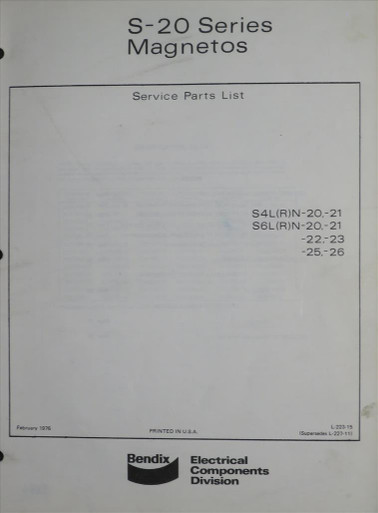 Service Parts List for Bendix S-20 Series Magnetos - AirCorps Library