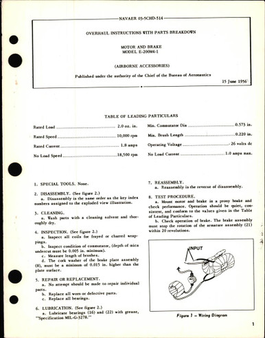 Overhaul Instruments with Parts Breakdown for Motor and Brake Model E ...