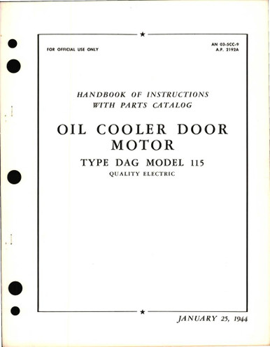 Instructions with Parts for Oil Cooler Door Motor Type Dag Model 115 ...