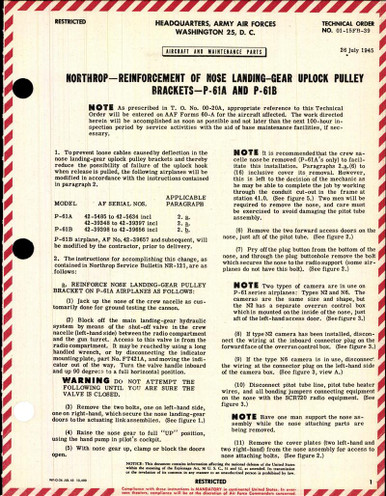 Reinforcement of Nose Landing-Gear Uplock Pulley Brackets for P-61A and ...