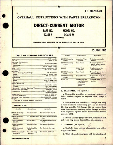Overhaul Instructions w Parts for Direct-Current Motor - Part 32355-7 ...