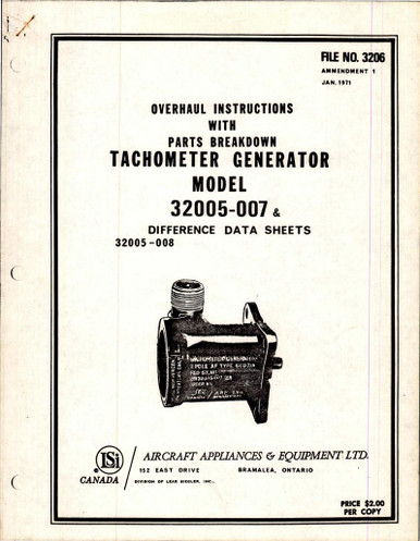 Overhaul Instructions with Parts - for Tachometer Generator - Amendment ...