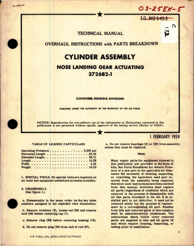 Overhaul Instructions with Parts for Cylinder Assembly Actuating Nose ...