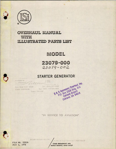 Overhaul with Illustrated Parts List for Starter Generator - Model ...