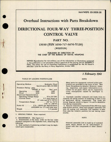 Overhaul Instructions with Parts for Directional Four-Way Three ...