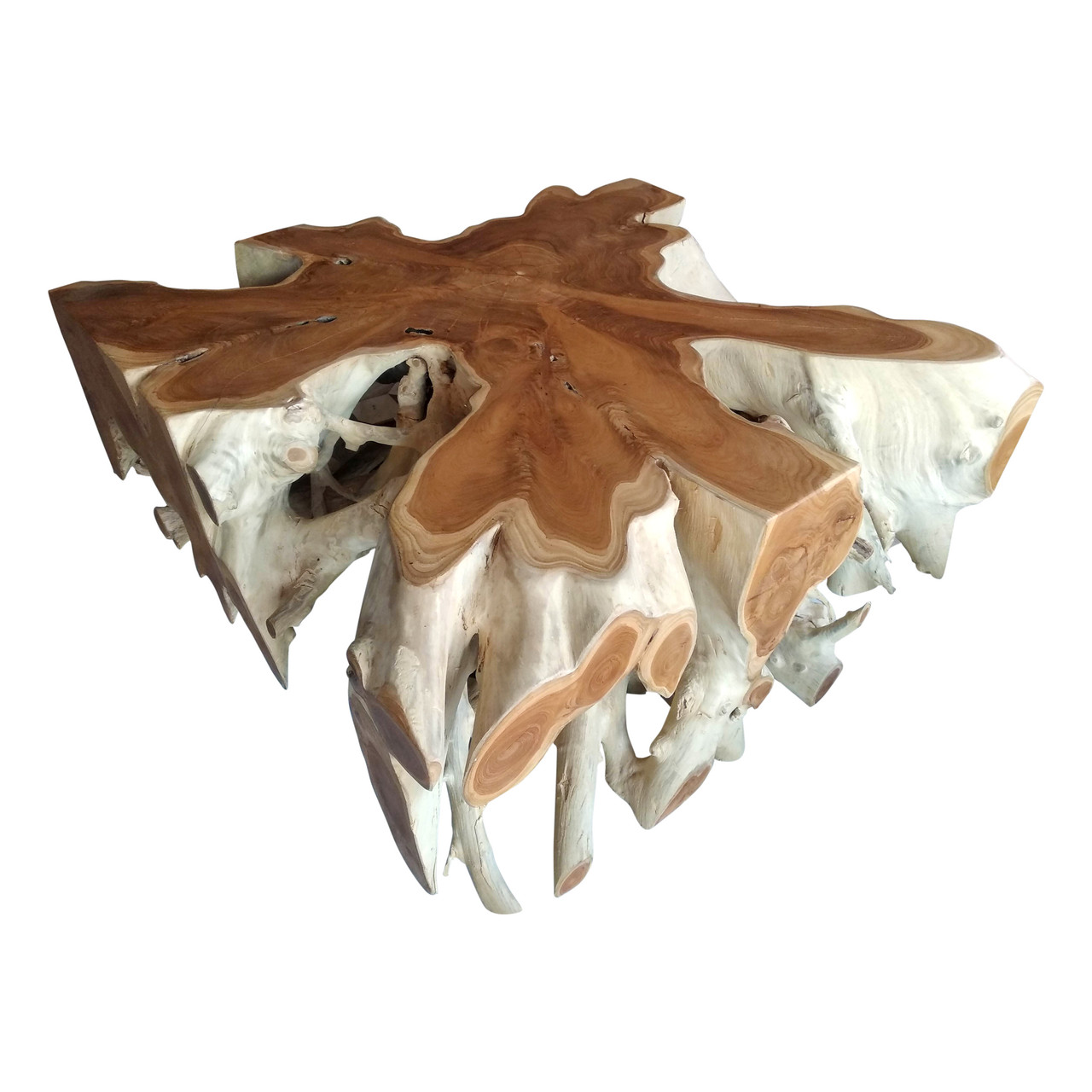 Coffee Table Teak Root Block 39x39 Weathered Natural
