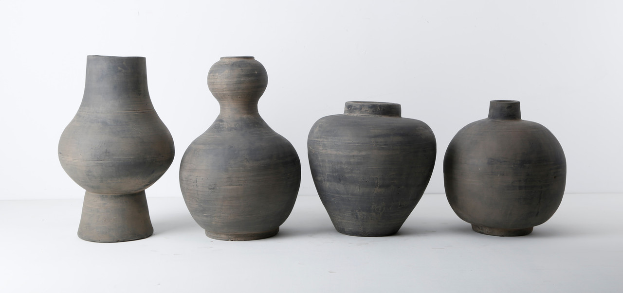 13" Earthy Gray pottery vase round (finish varies no two are the same ...