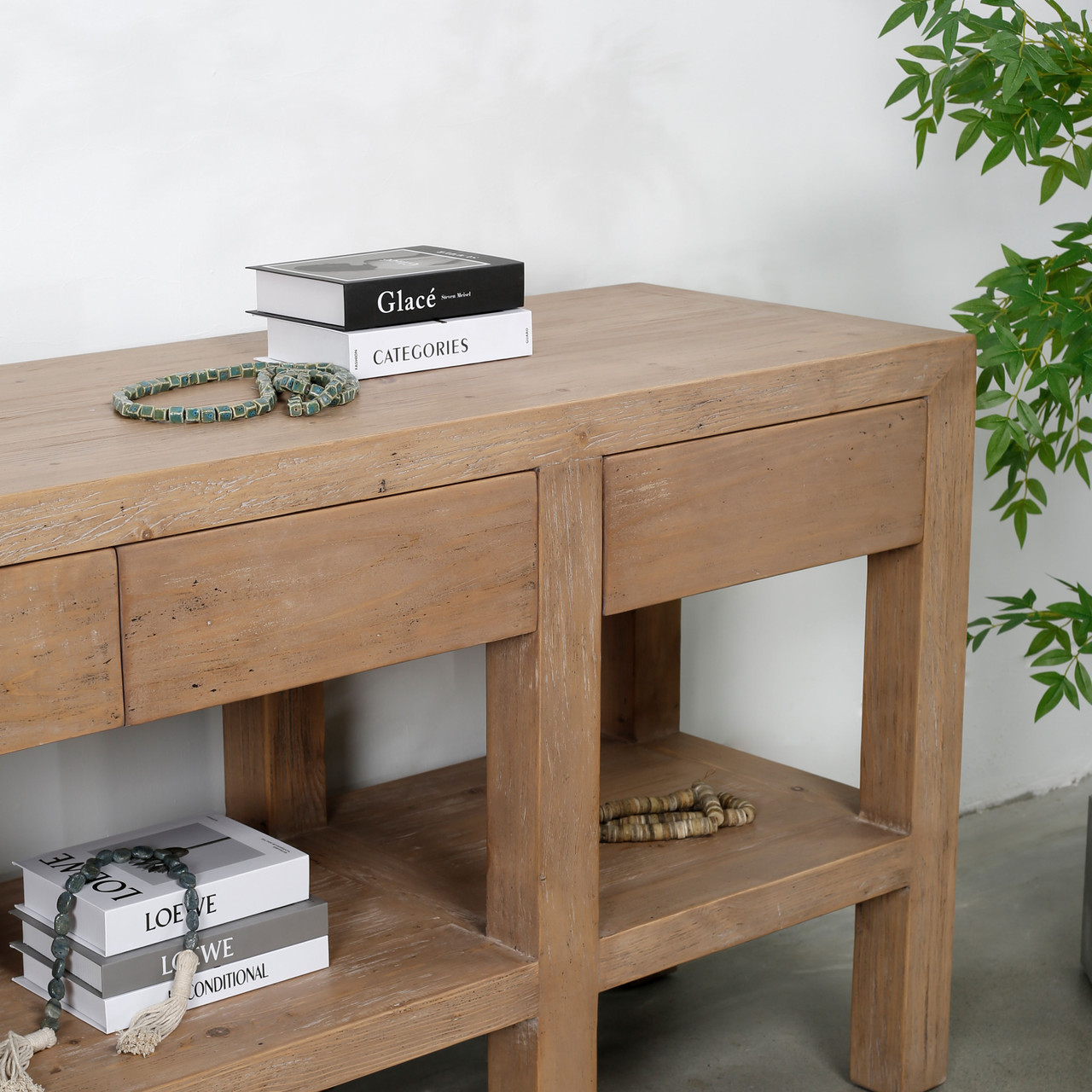 Capri console table with 4 hiding drawers weathered natural 81.5x20x32 ...