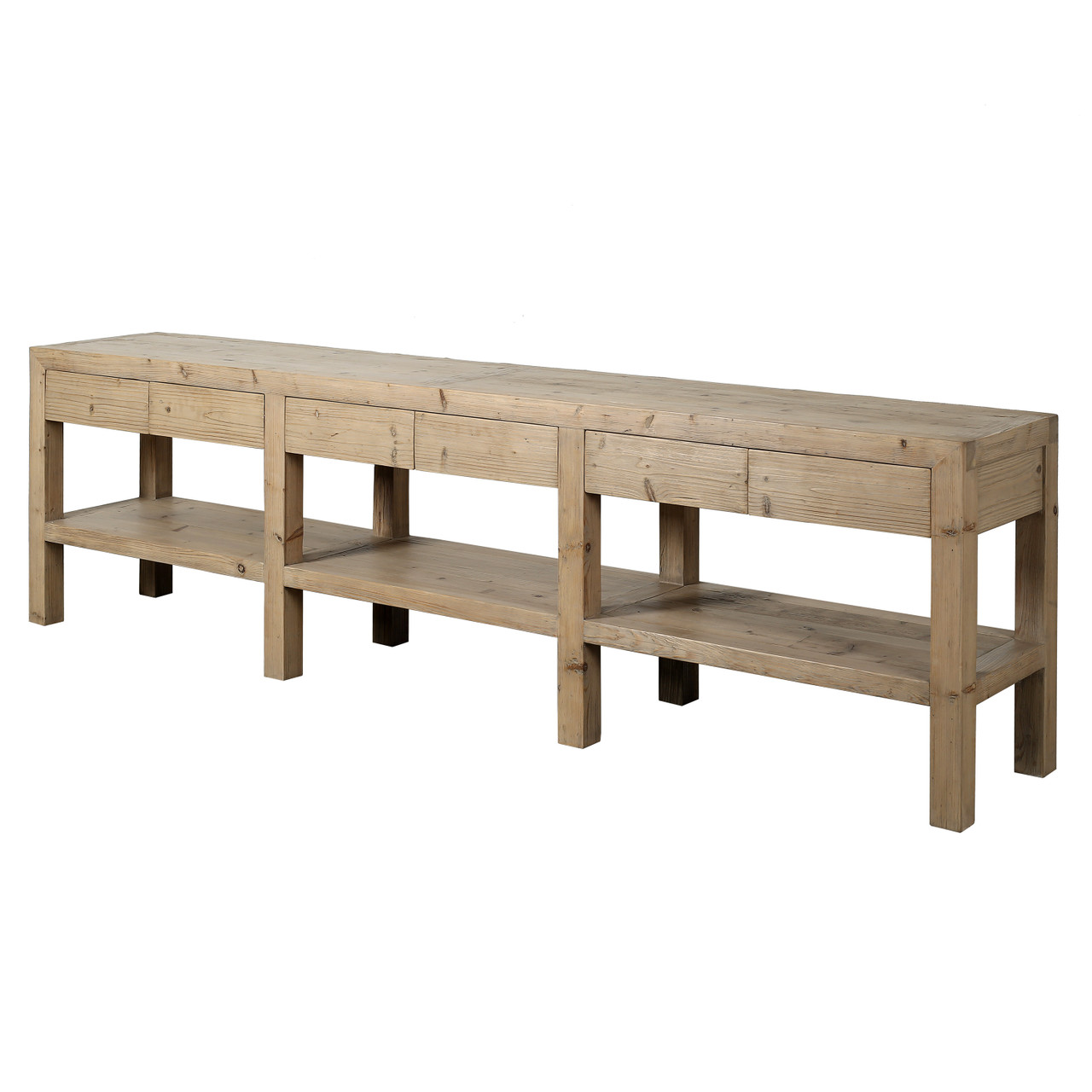Capri console table with 6 hiding drawers weathered natural 116x20x32 ...