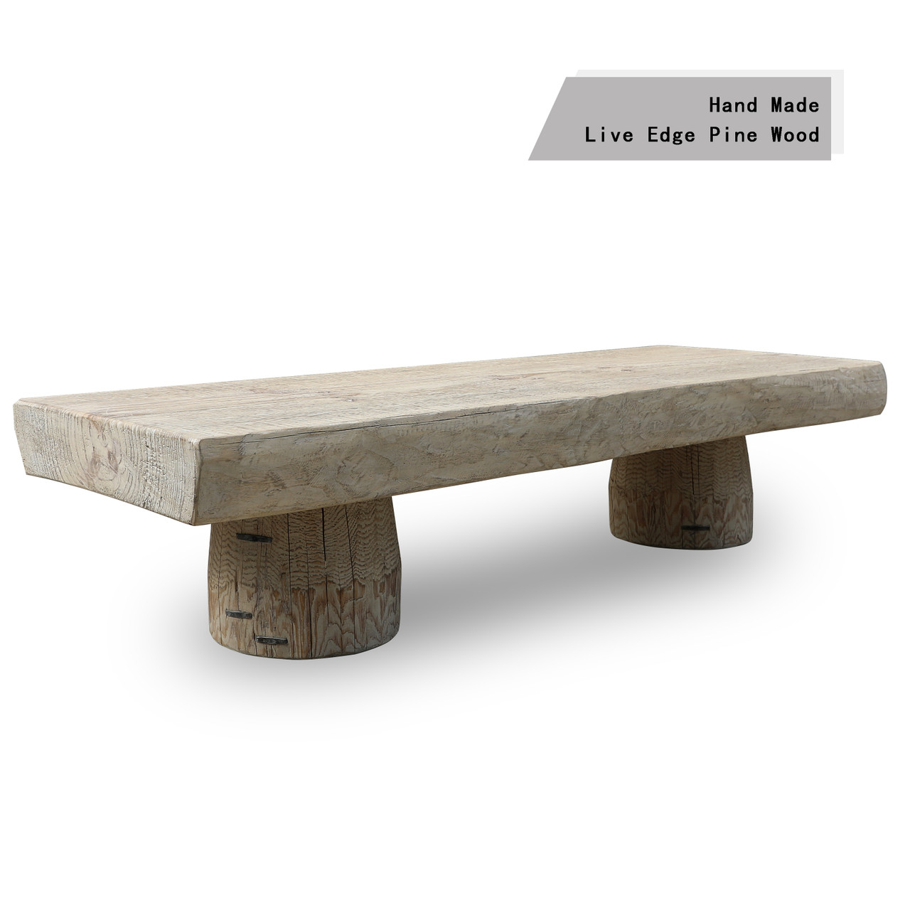 Approx. 68" Long Live Edge Reclaimed Wood Bench with Barrel Legs (Size ...
