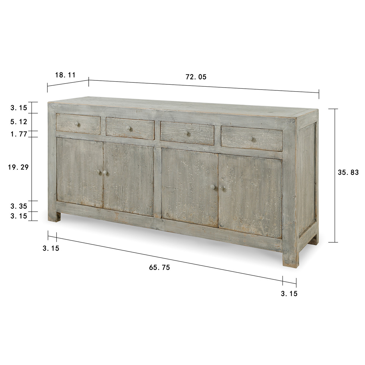 72 Inches Long 4 Drawers Buffet Weathered Gray - Lilys Living