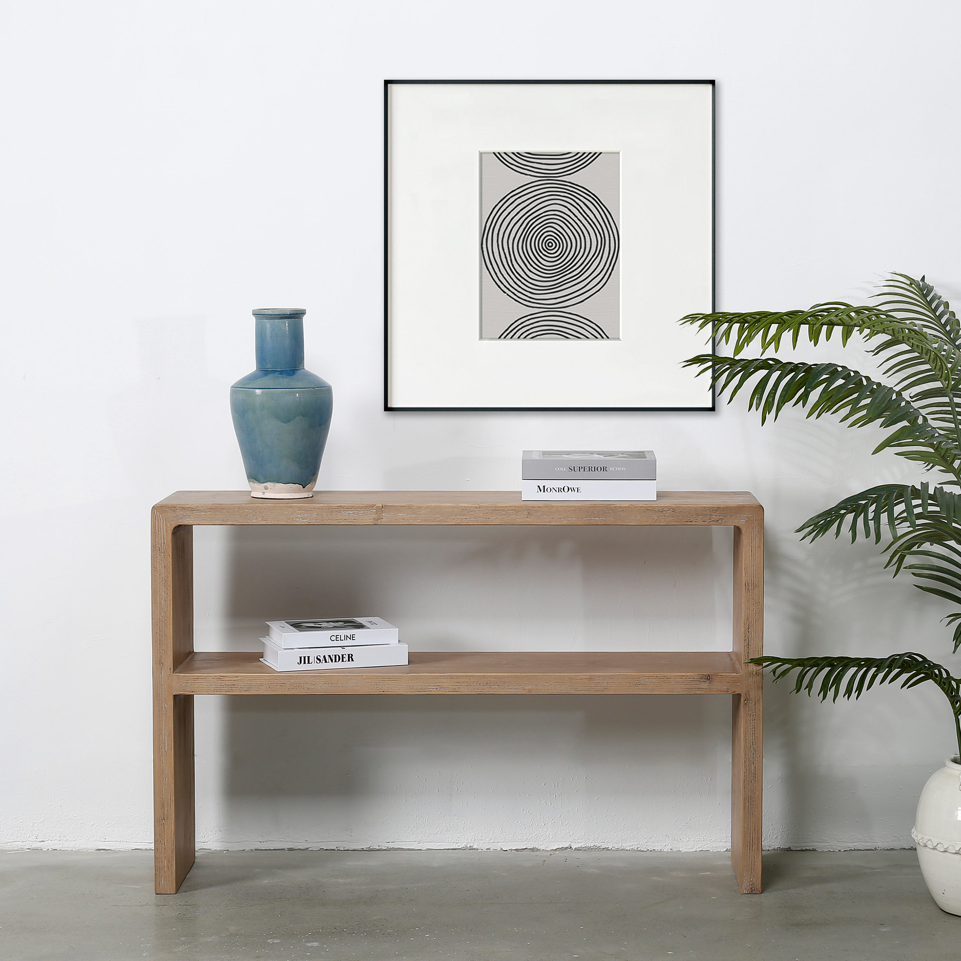 Waterfall console table with shelf weathered natural 48x12x31H - Lilys ...