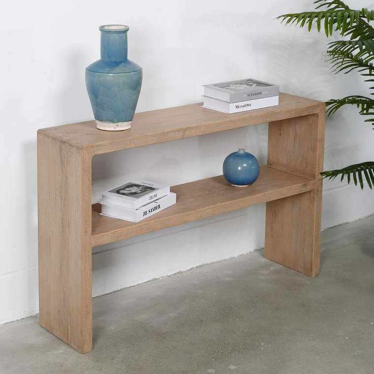 Waterfall console table with shelf weathered natural 48x12x31H - Lilys ...