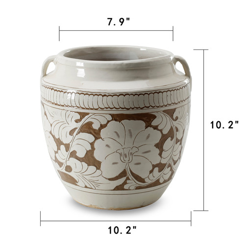 Amalfi Double Glazed Vase Large Opening with Flower Motif 10x10x10H ...