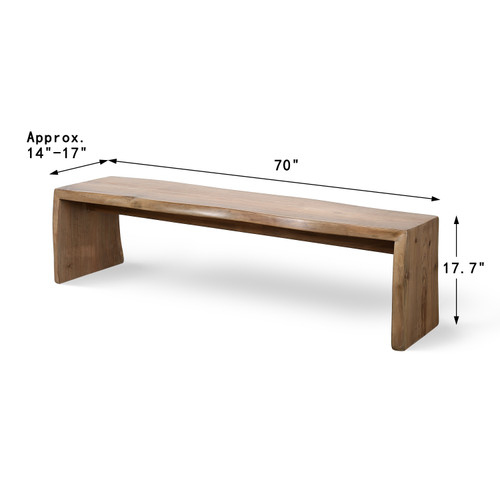 70 Inches Long Live Edge Natural Walnut Wood Bench (Approx13.7-16 ...