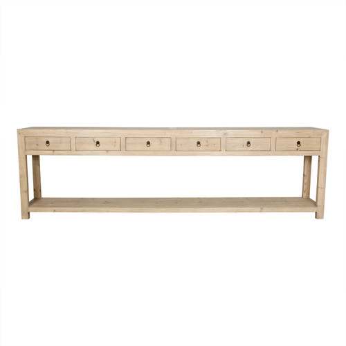 120" Long Capri Console Table 6 Drawers Weathered Natural - Lilys Living